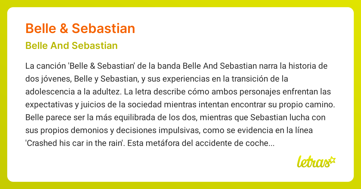 Significado de la canción BELLE & SEBASTIAN (Belle And Sebastian ...