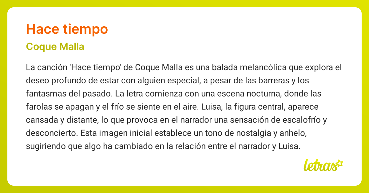Significado de la canción HACE TIEMPO (Coque Malla) - LETRAS.COM