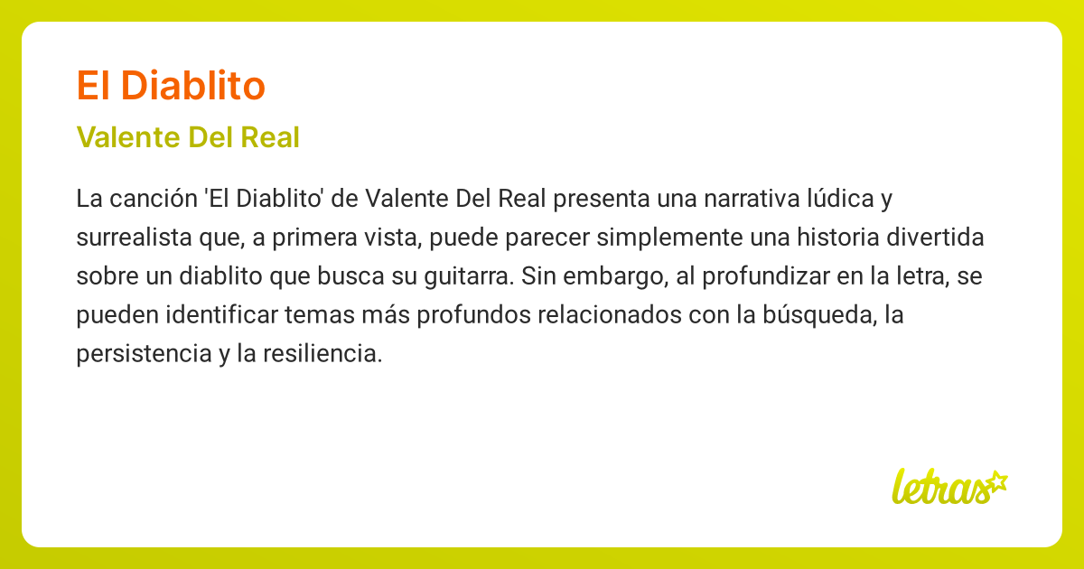 Significado de la canción EL DIABLITO (Valente Del Real) - LETRAS.COM