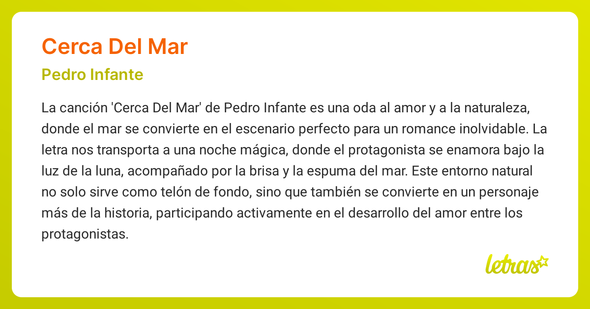 Significado de la canción CERCA DEL MAR (Pedro Infante) - LETRAS.COM