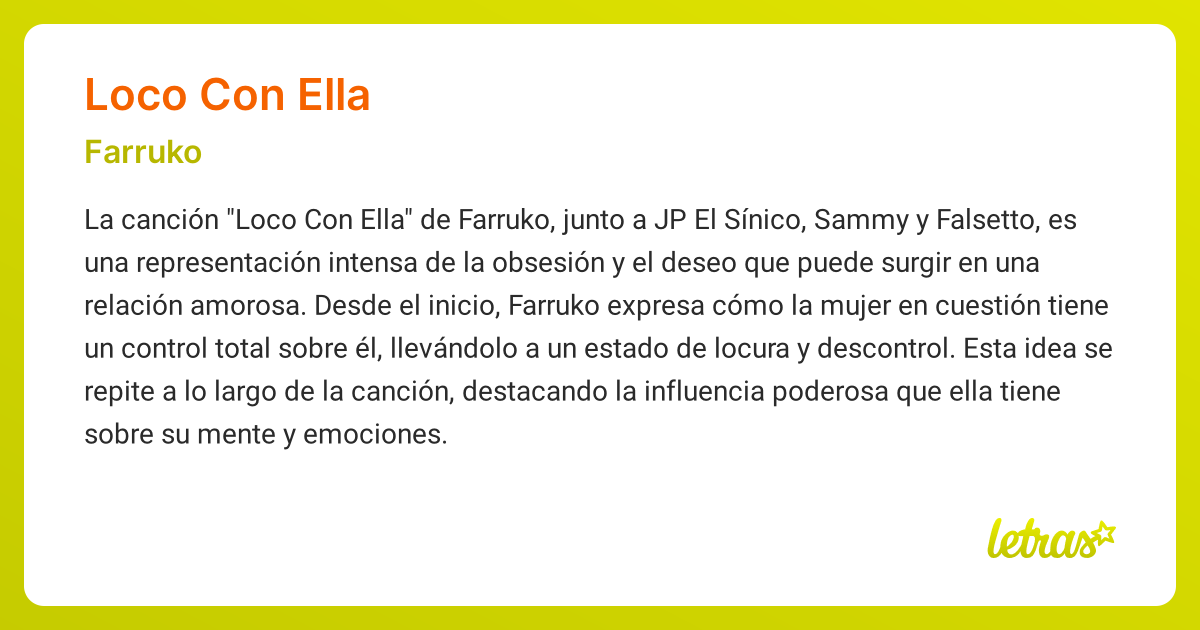 Significado de la canción LOCO CON ELLA (Farruko) - LETRAS.COM