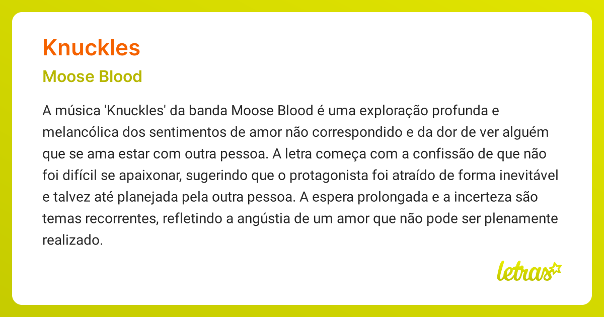 Significado da música KNUCKLES (Moose Blood) - LETRAS.MUS.BR