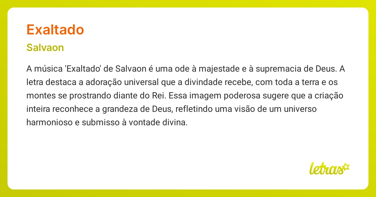 Significado da música EXALTADO (Salvaon) - LETRAS.MUS.BR