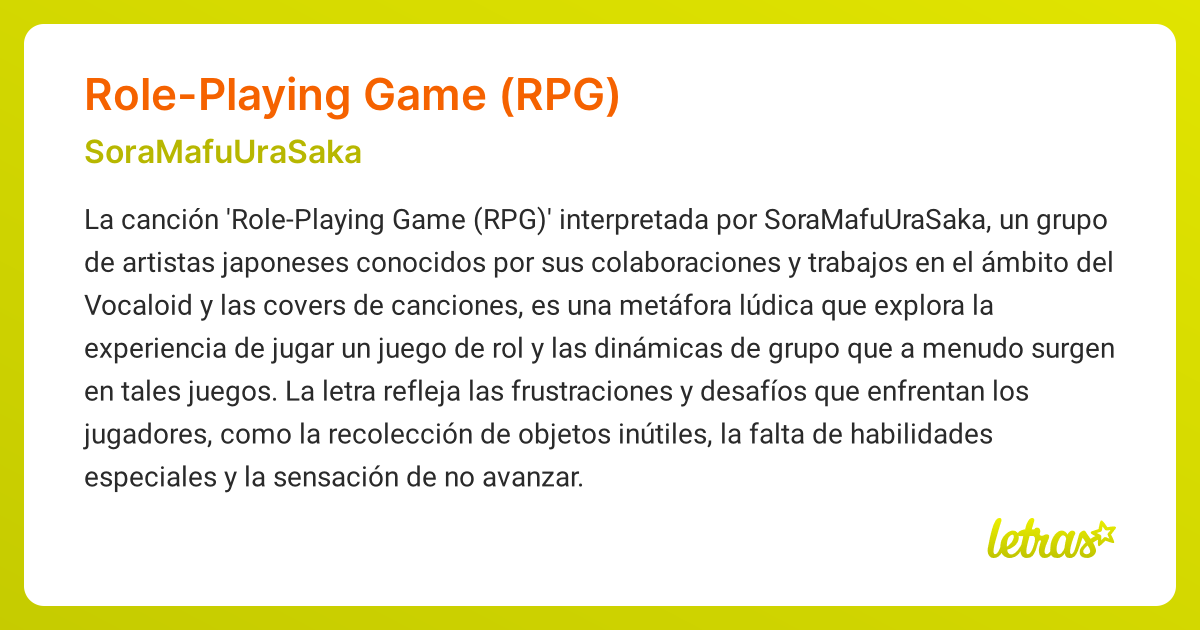 Significado de la canción ROLE-PLAYING GAME (RPG) (SoraMafuUraSaka ...