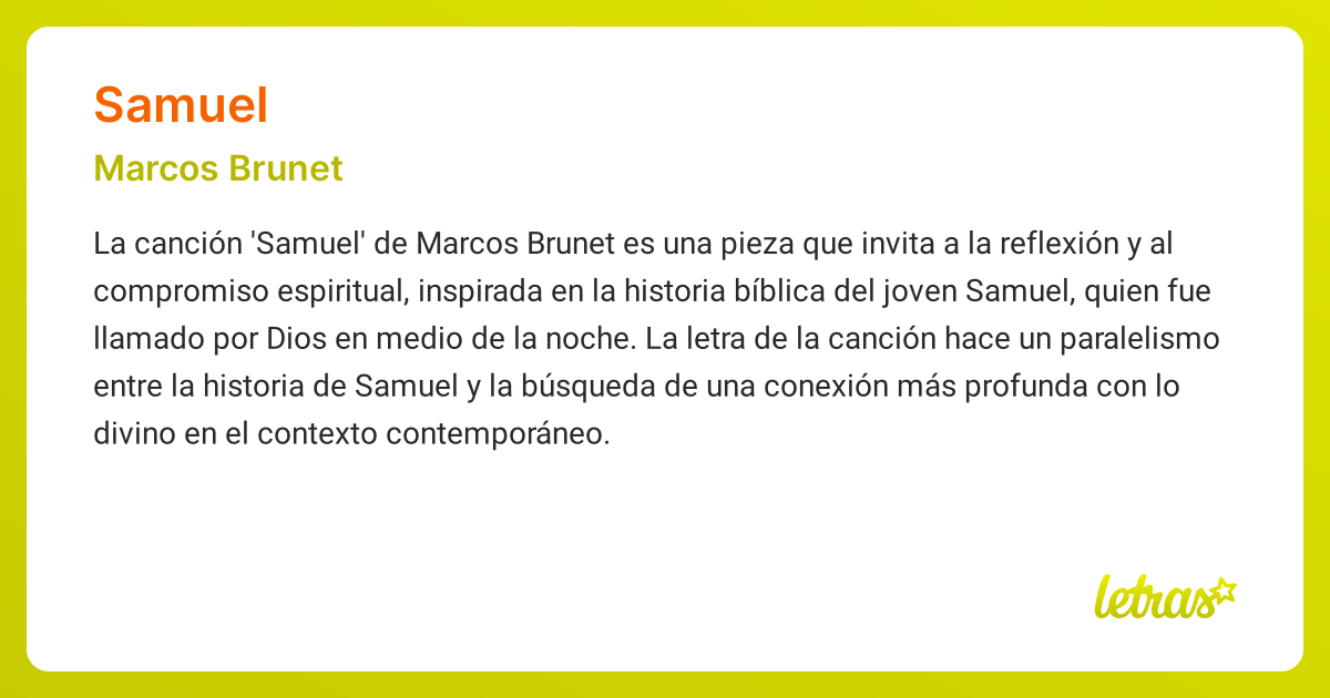 Significado de la canción SAMUEL (Marcos Brunet) - LETRAS.COM