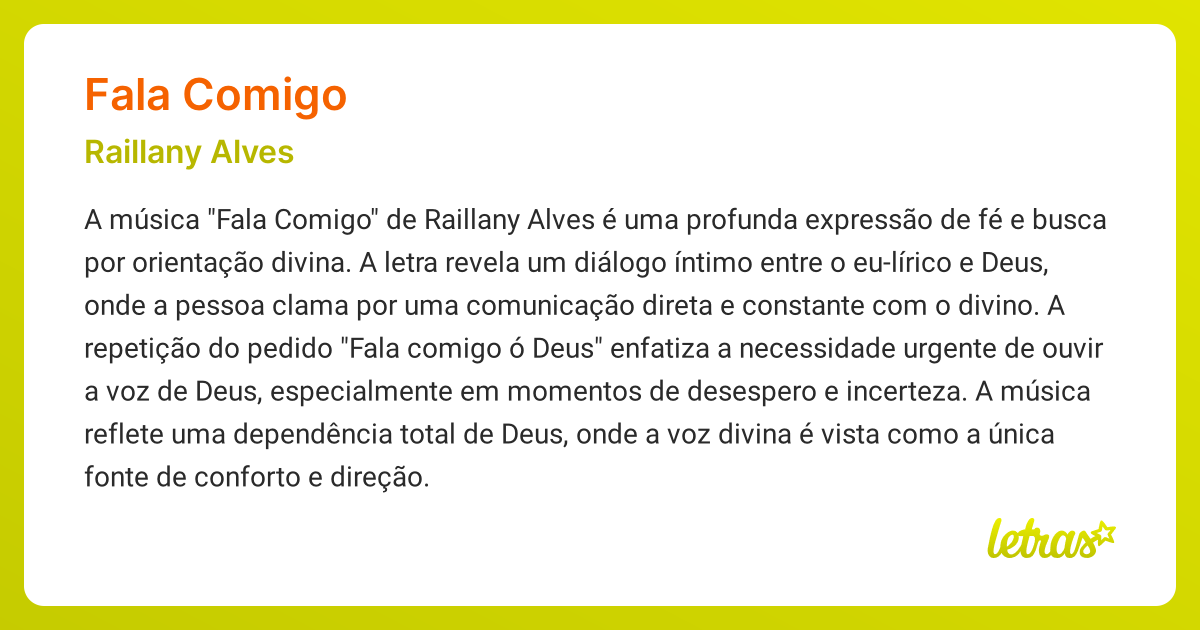 Significado da música FALA COMIGO (Raillany Alves) - LETRAS.MUS.BR