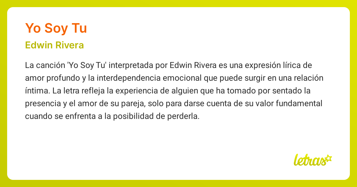 Significado de la canción YO SOY TU (Edwin Rivera) - LETRAS.COM