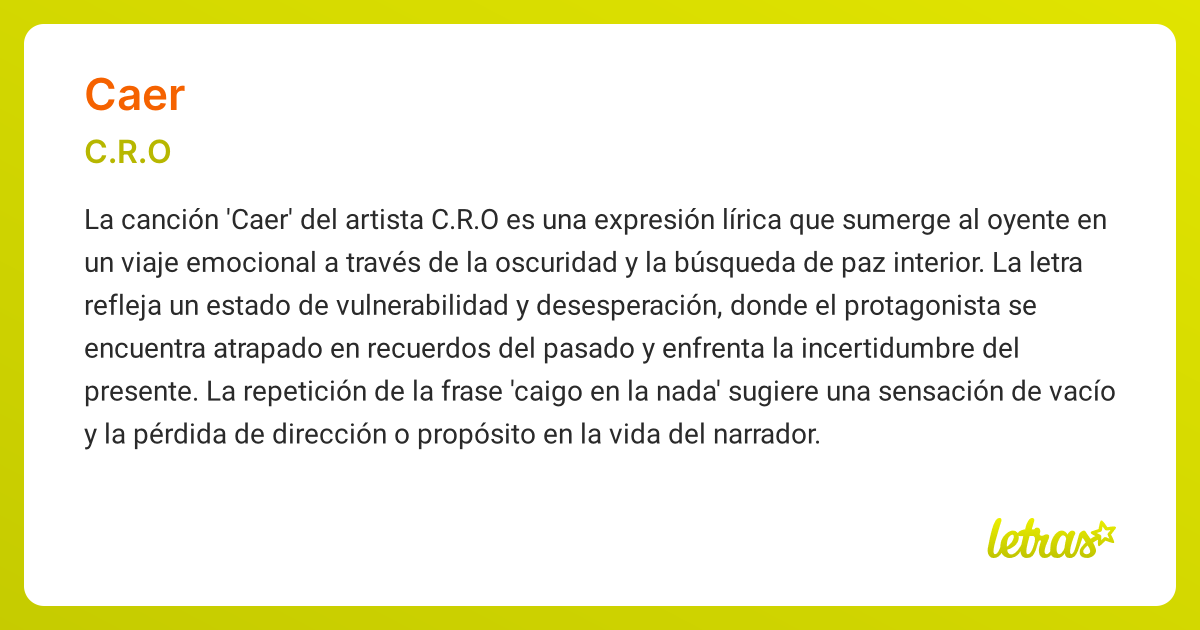 Significado de la canción CAER (C.R.O ) - LETRAS.COM