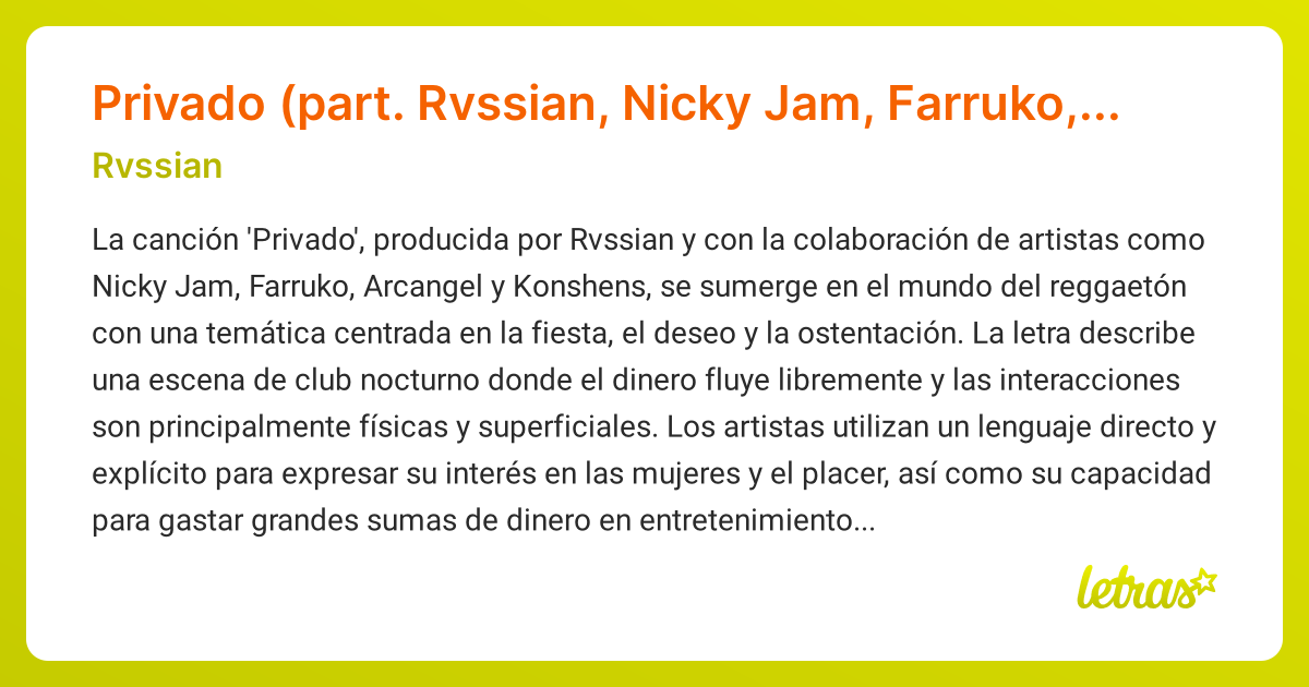 Significado de la canción Privado (part. Rvssian, Nicky Jam, Farruko ...