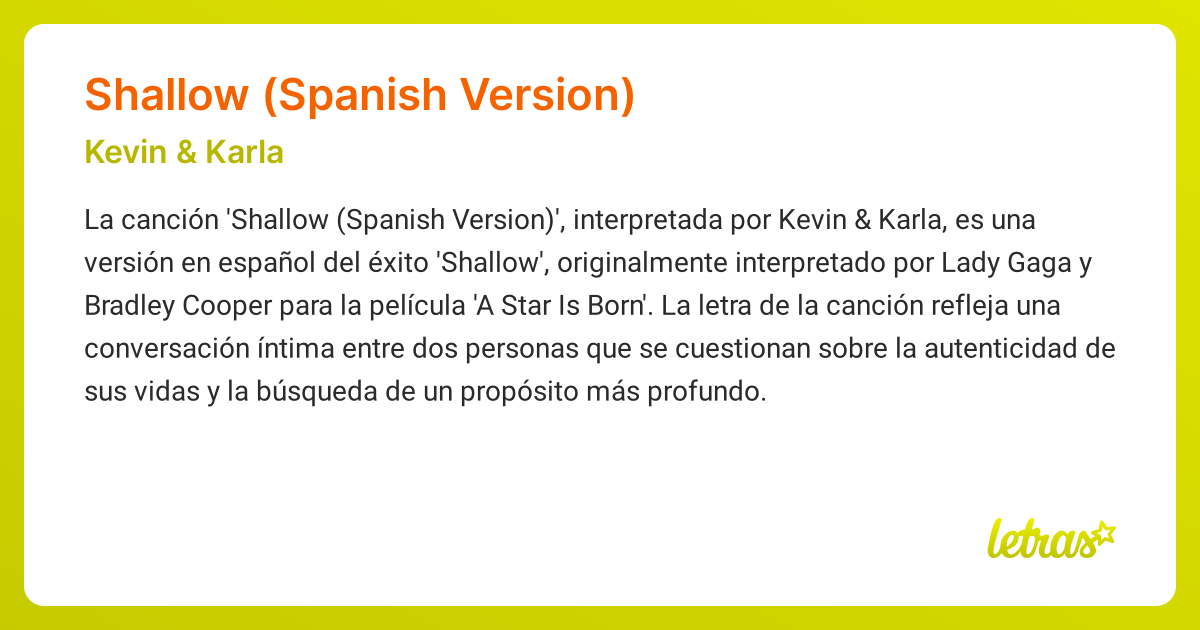 Significado de la canción SHALLOW (SPANISH VERSION) (Kevin & Karla ...