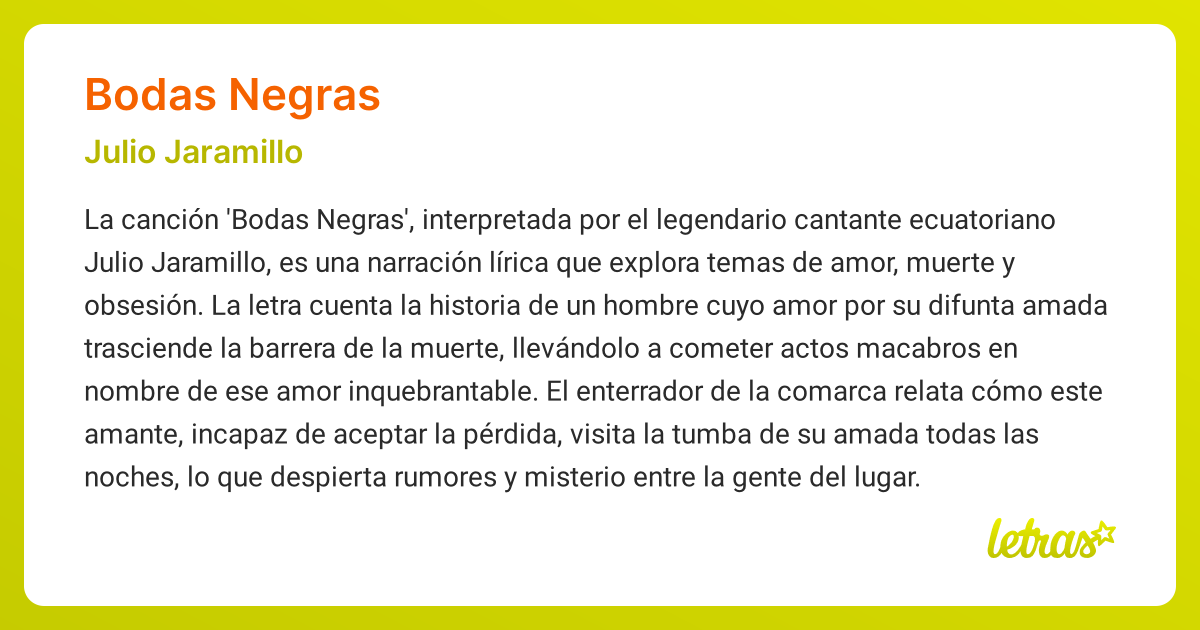 Significado de la canción BODAS NEGRAS (Julio Jaramillo) - LETRAS.COM