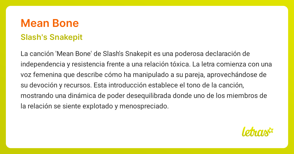 Significado de la canción MEAN BONE (Slash's Snakepit) - LETRAS.COM