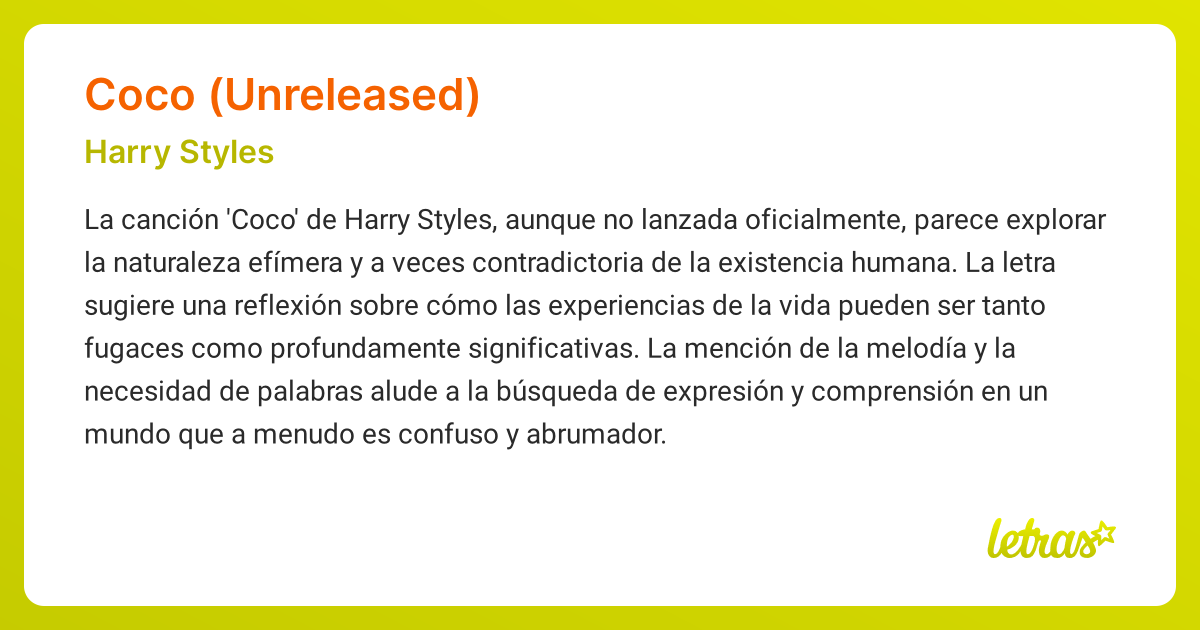Significado de la canción COCO (UNRELEASED) (Harry Styles) - LETRAS.COM