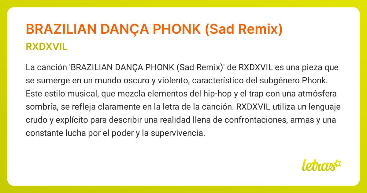 Significado de la canción BRAZILIAN DANÇA PHONK (Sad Remix) (RXDXVIL ...