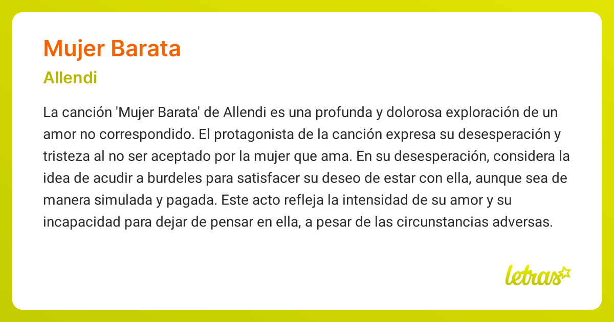 Significado de la canción MUJER BARATA (Allendi) - LETRAS.COM