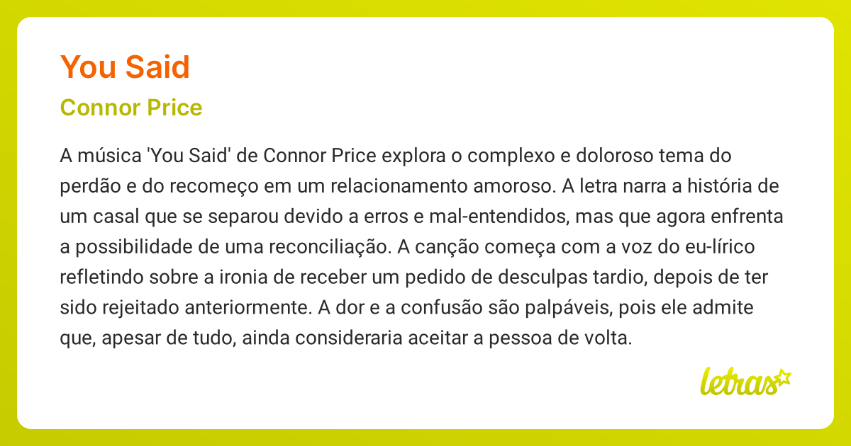 Significado da música YOU SAID (Connor Price) - LETRAS.MUS.BR