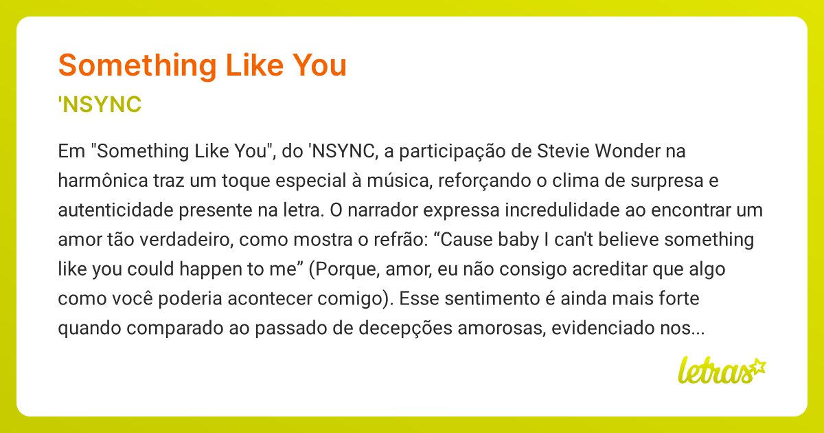 Significado da música SOMETHING LIKE YOU ('NSYNC) - LETRAS.MUS.BR