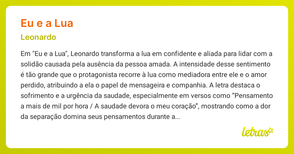 Significado da música EU E A LUA (Leonardo) - LETRAS.MUS.BR