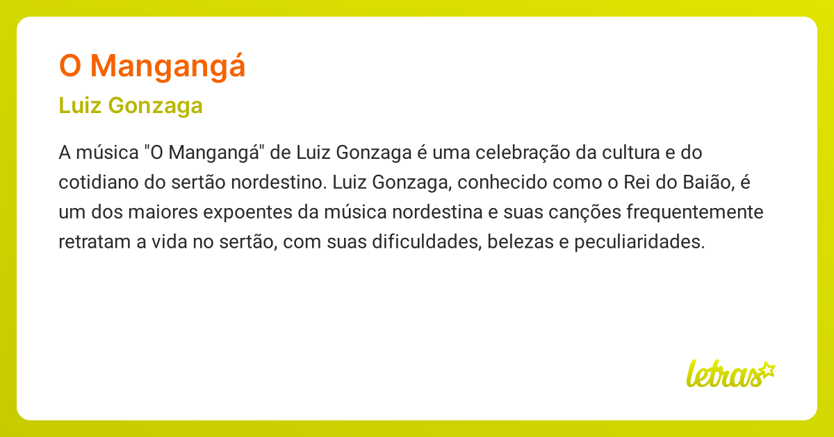 Significado da música O MANGANGÁ (Luiz Gonzaga) - LETRAS.MUS.BR