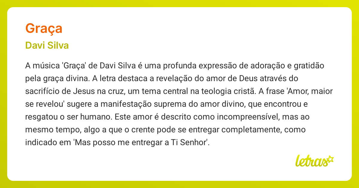 Significado da música GRAÇA (Davi Silva) - LETRAS.MUS.BR