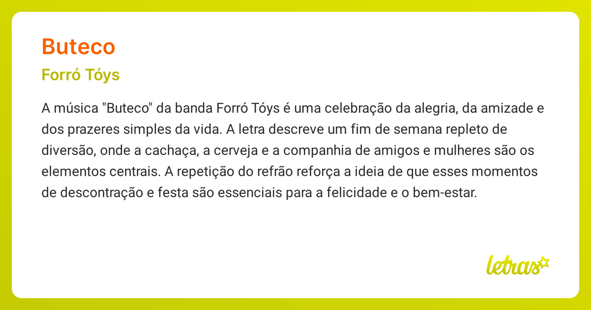 Significado da música BUTECO (Forró Tóys) - LETRAS.MUS.BR