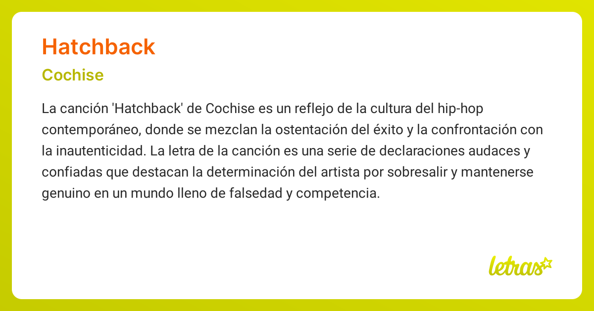Significado de la canción HATCHBACK (Cochise) - LETRAS.COM