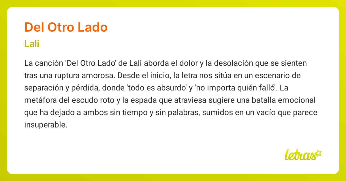 Significado de la canción DEL OTRO LADO (Lali) - LETRAS.COM