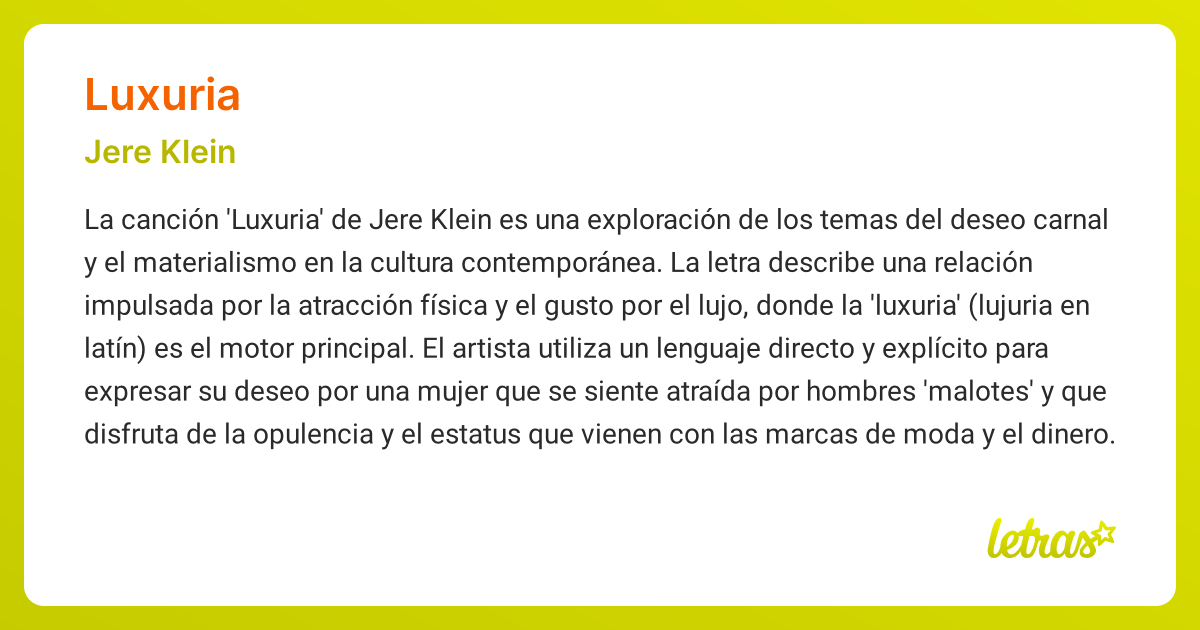 Significado de la canción LUXURIA (Jere Klein) - LETRAS.COM