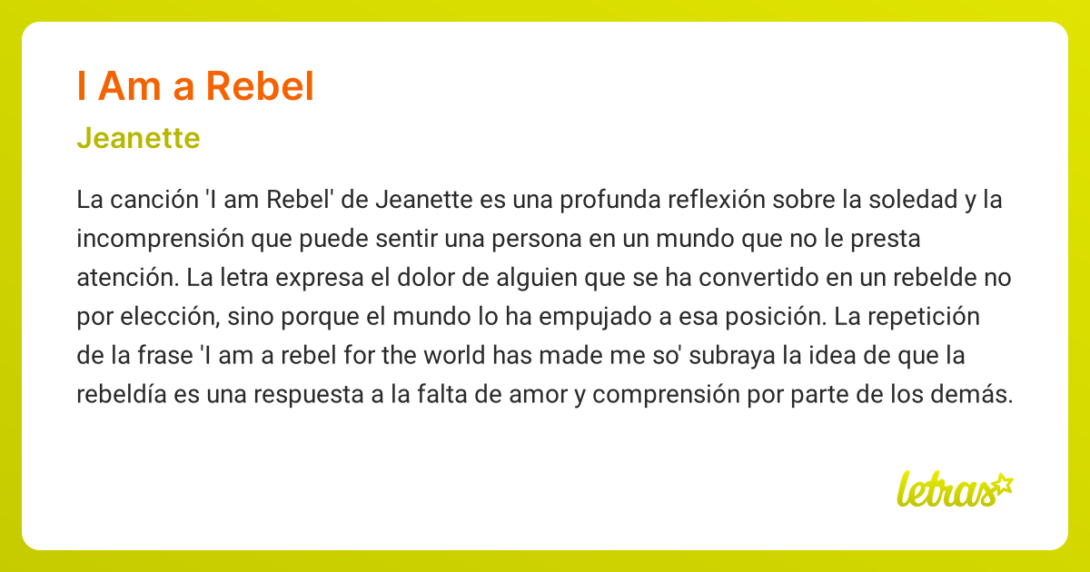 Significado de la canción I AM A REBEL (Jeanette) - LETRAS.COM