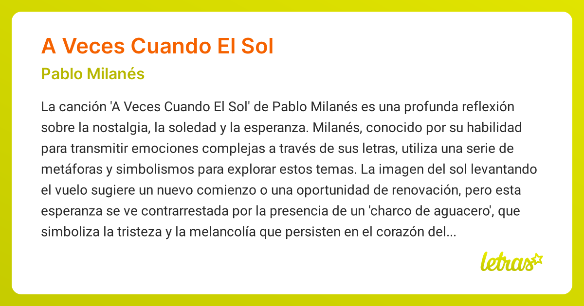 Significado de la canción A VECES CUANDO EL SOL (Pablo Milanés ...