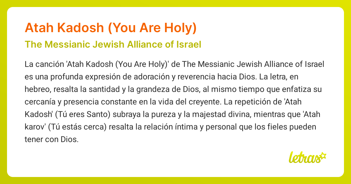 Significado de la canción ATAH KADOSH (YOU ARE HOLY) (The Messianic ...