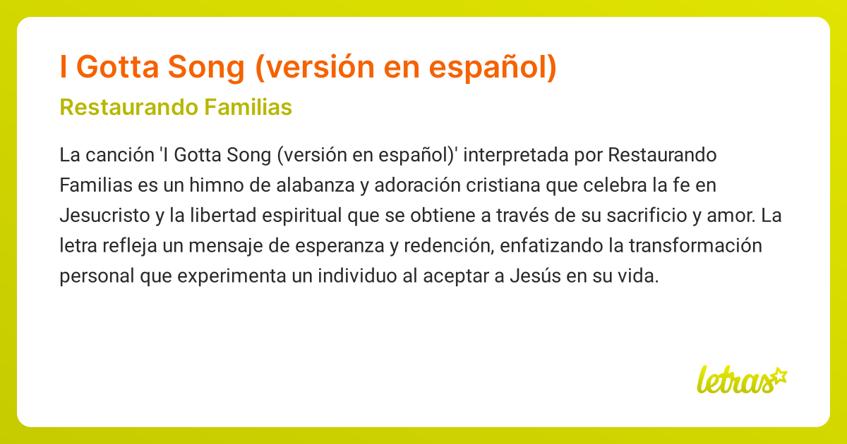 Significado de la canción I Gotta Song (versión en español ...