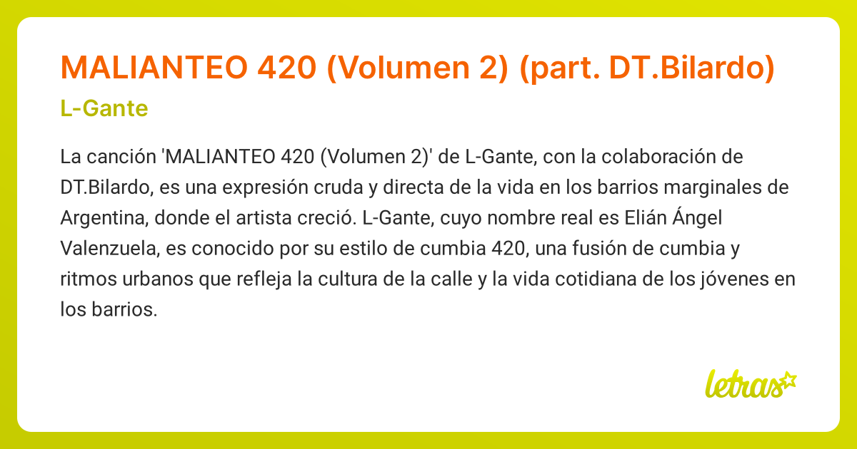 Significado de la canción MALIANTEO 420 (Volumen 2) (part. DT.Bilardo ...