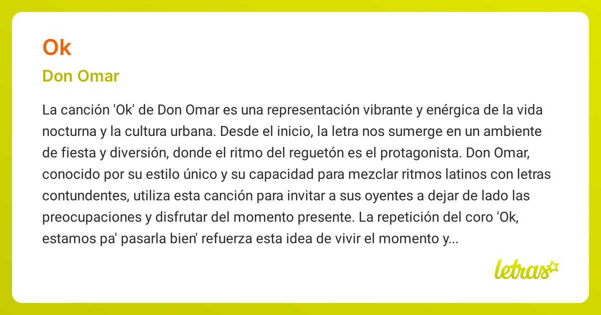 Significado de la canción OK (Don Omar) - LETRAS.COM