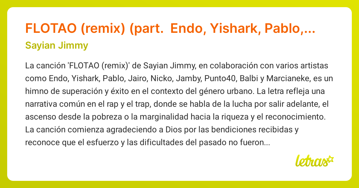 Significado de la canción FLOTAO (remix) (part. Endo, Yishark, Pablo ...