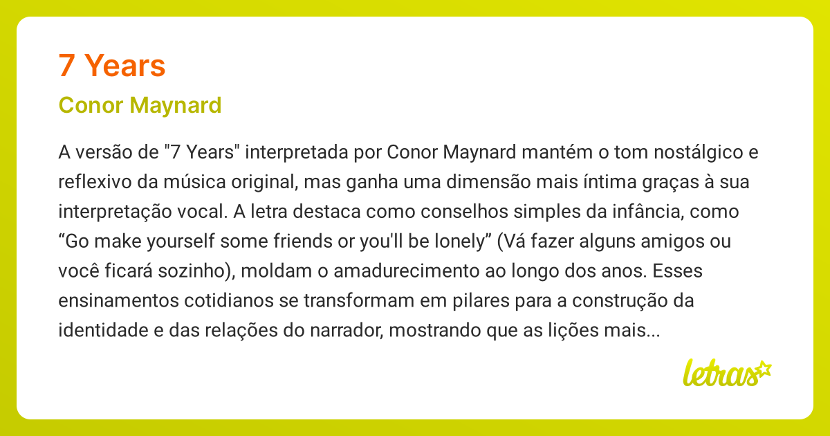Significado da música 7 YEARS (Conor Maynard) - LETRAS.MUS.BR