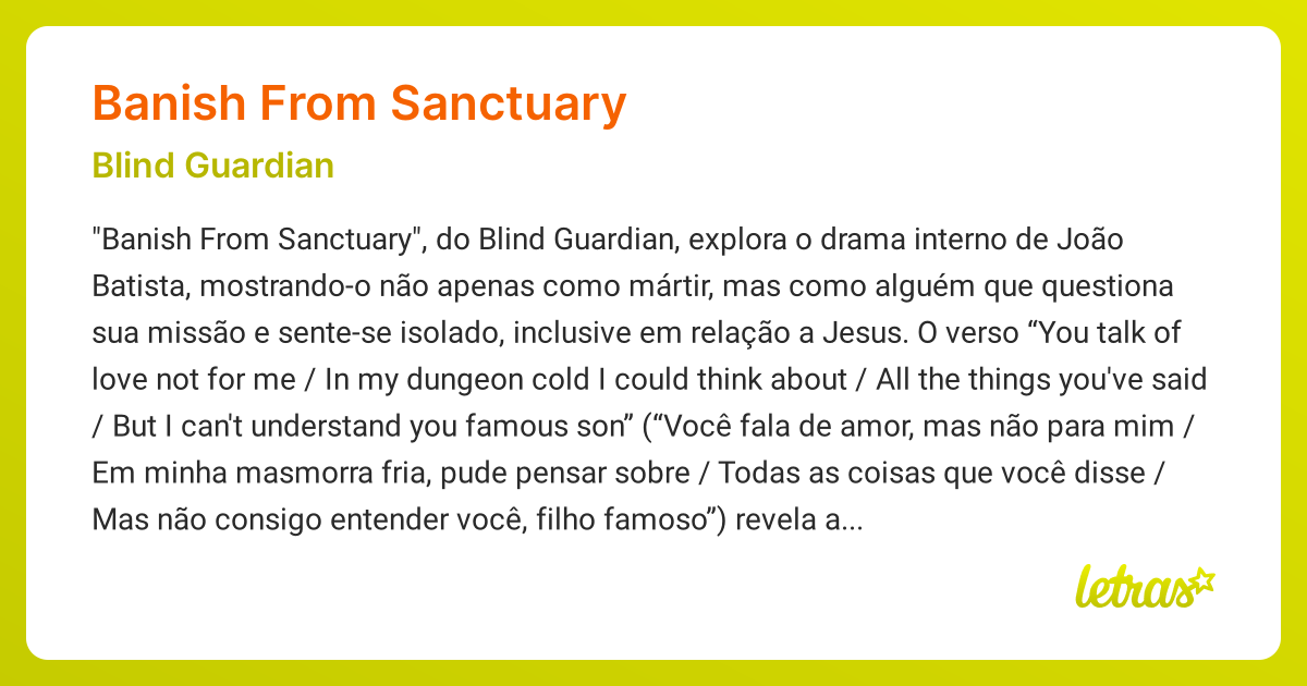 Significado da música BANISH FROM SANCTUARY (Blind Guardian) - LETRAS ...