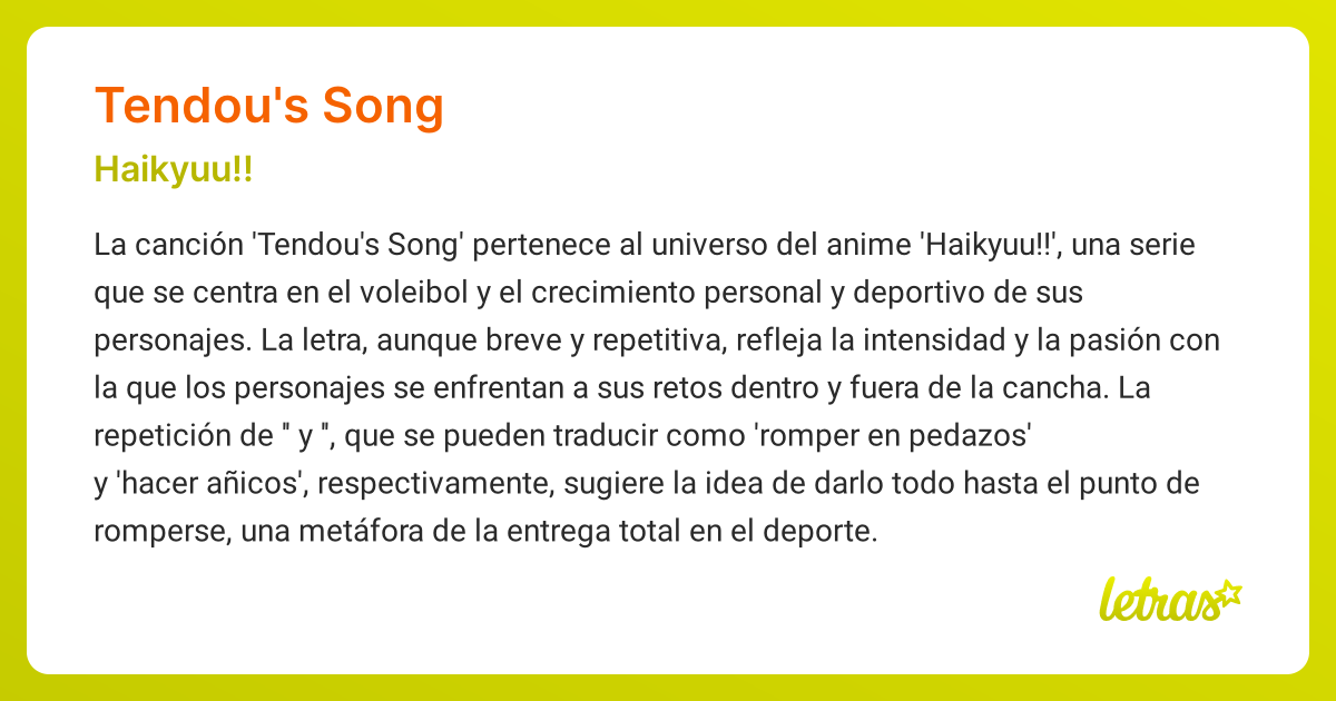Significado de la canción TENDOU'S SONG (Haikyuu!!) - LETRAS.COM