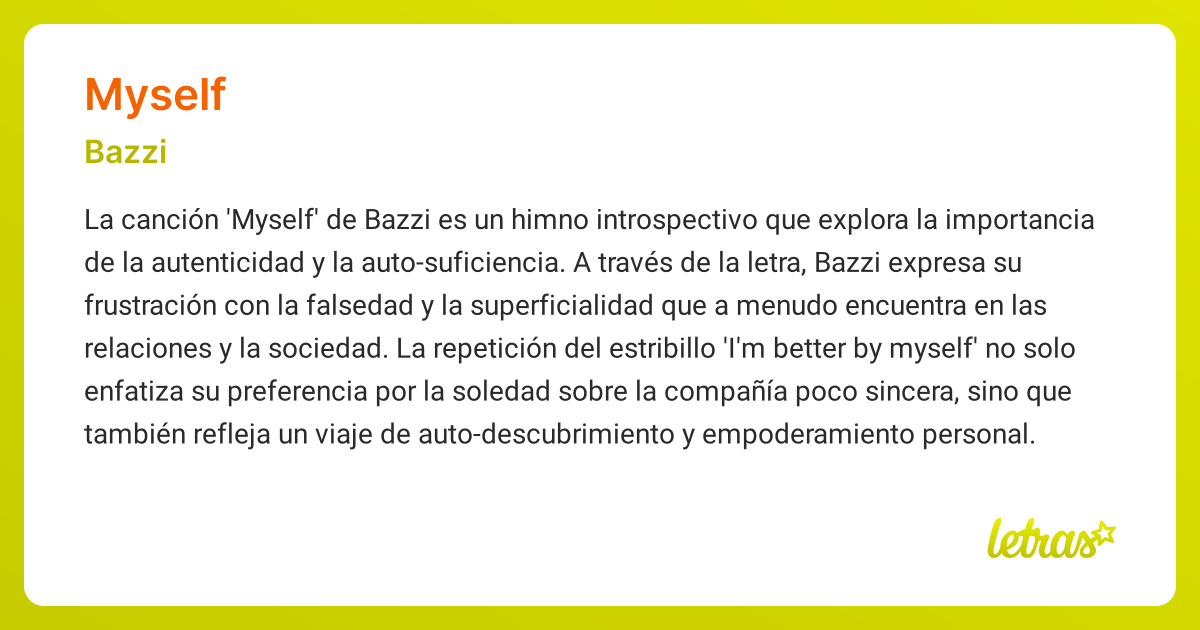 Significado de la canción MYSELF (Bazzi) - LETRAS.COM