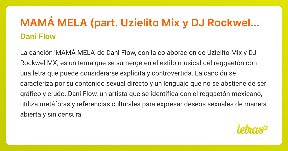 Significado de la canción MAMÁ MELA (part. Uzielito Mix y DJ Rockwel MX ...