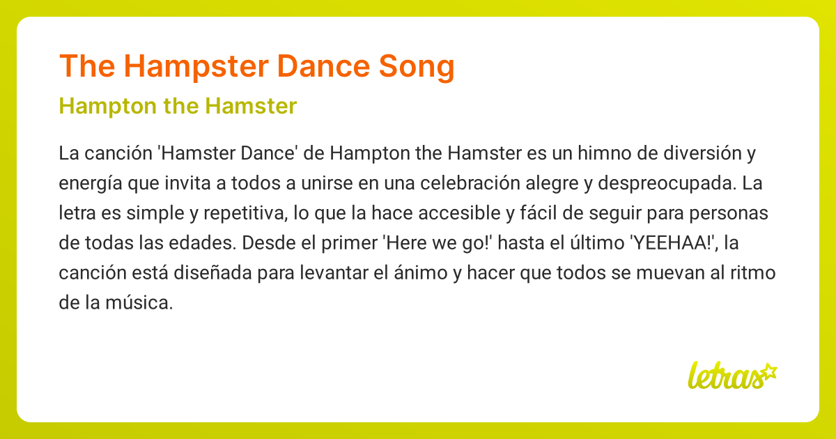 Significado de la canción THE HAMPSTER DANCE SONG (Hampton the Hamster ...