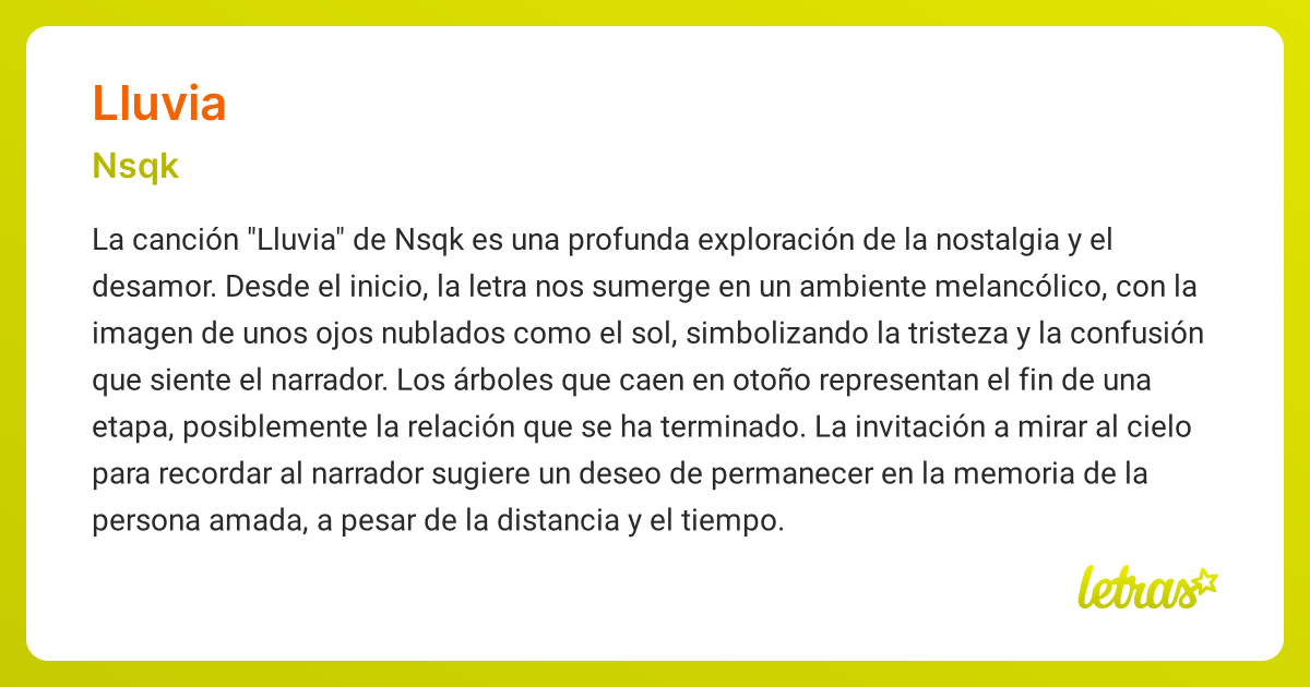 Significado de la canción LLUVIA (Nsqk) - LETRAS.COM