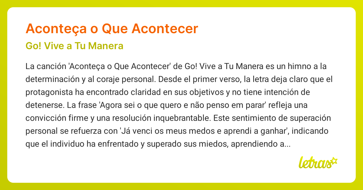 Significado de la canción ACONTEÇA O QUE ACONTECER (Go! Vive a Tu ...