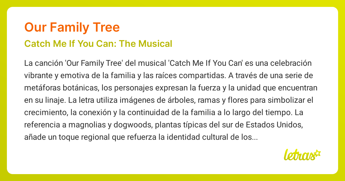 Significado de la canción OUR FAMILY TREE (Catch Me If You Can: The ...
