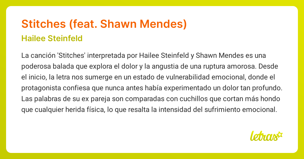 Significado de la canción STITCHES (FEAT. SHAWN MENDES) (Hailee ...