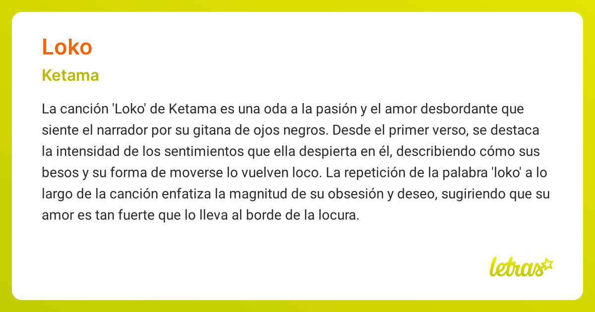 Significado de la canción LOKO (Ketama) - LETRAS.COM