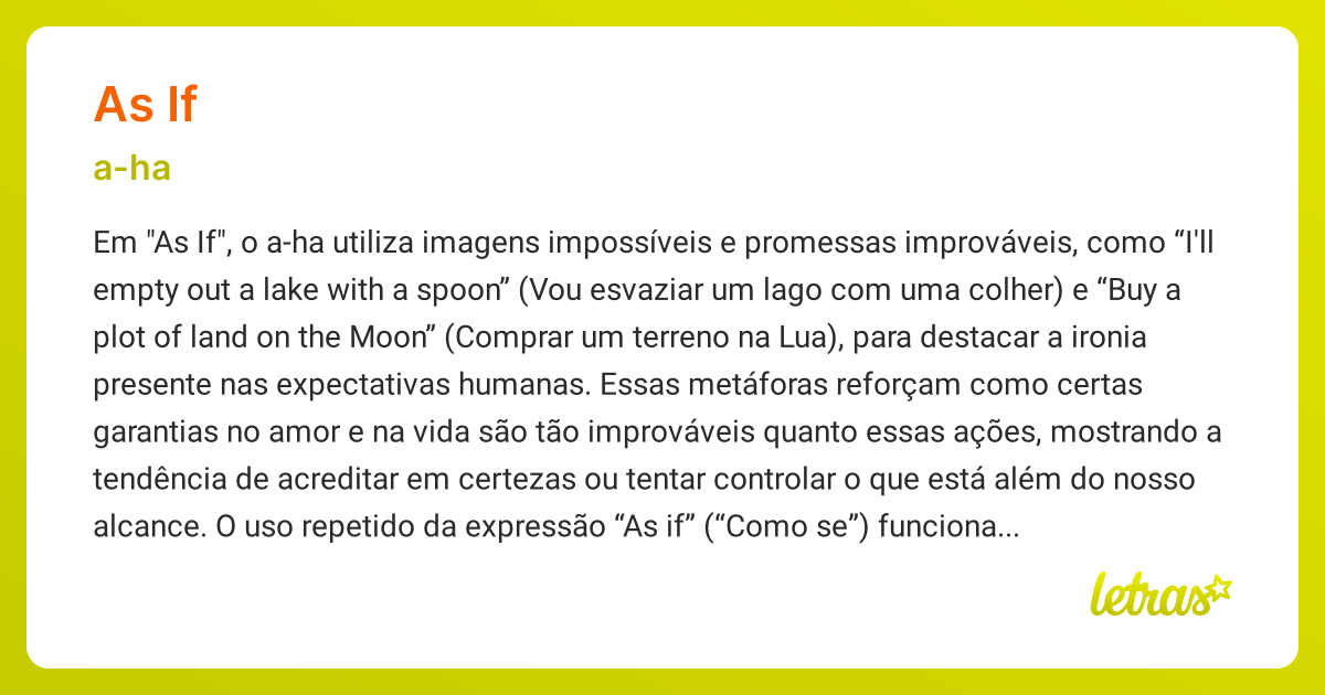Significado da música AS IF (a-ha) - LETRAS.MUS.BR