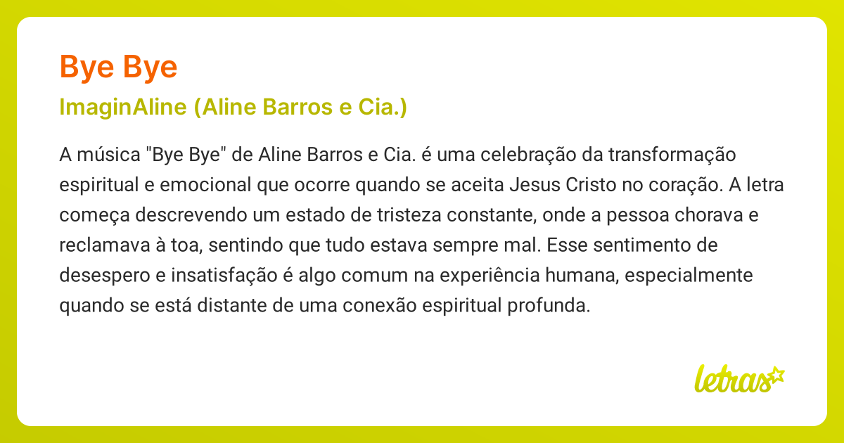 Significado da música BYE BYE (ImaginAline (Aline Barros e Cia ...
