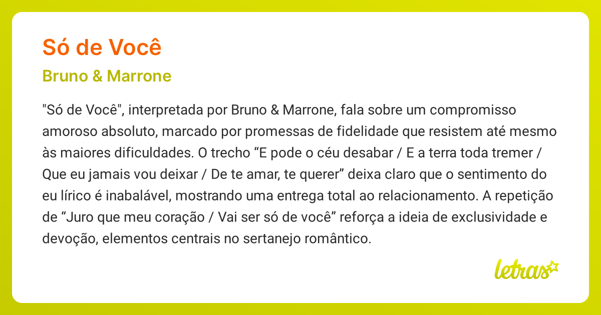 Significado da música SÓ DE VOCÊ (Bruno & Marrone) - LETRAS.MUS.BR