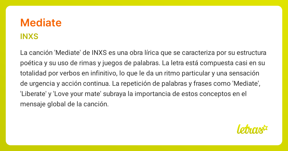 Significado de la canción MEDIATE (INXS) - LETRAS.COM